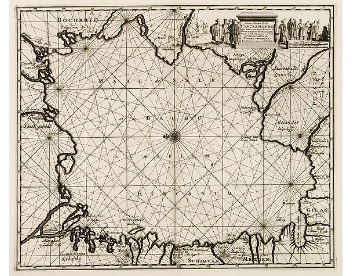 AA, P. van der - Carte marine de la mer Caspienne avec toutes ses Bayes ...